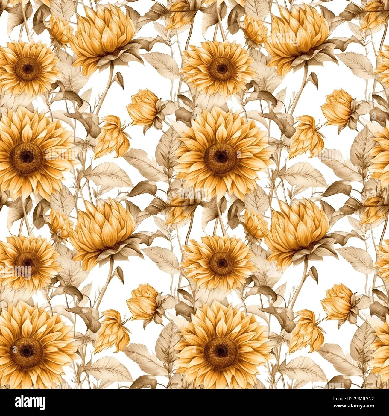 Sunflowers - Seamless Floral Print - Seamless Watercolor Pattern ...