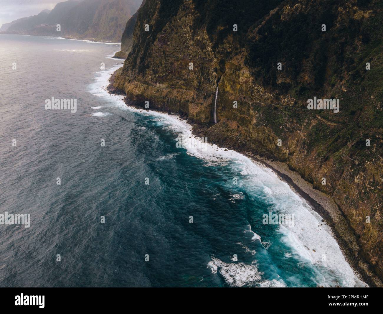 Drone view of Cascata do Córrego da Furna in Madeira, Portugal Stock ...