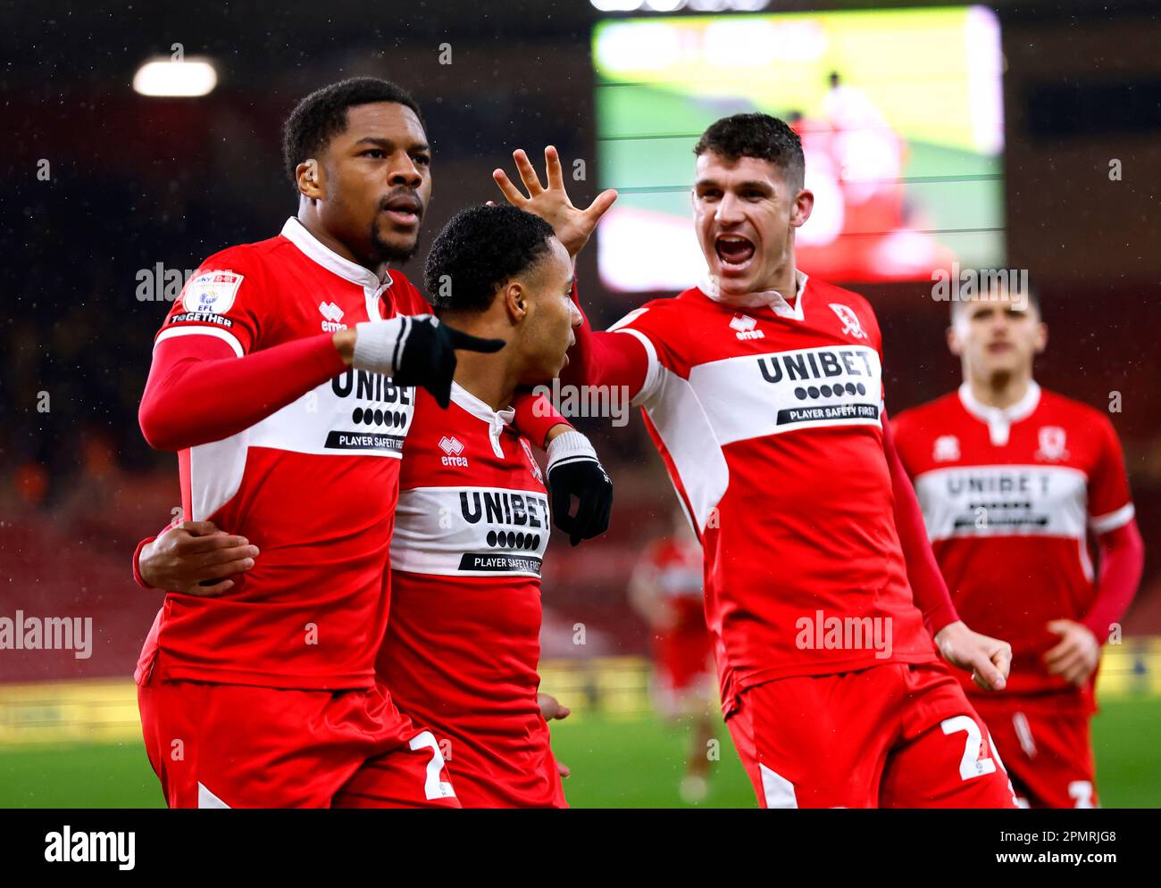 Middlesbrough's Chuba Akpom (left) celebrates scoring their side's ...