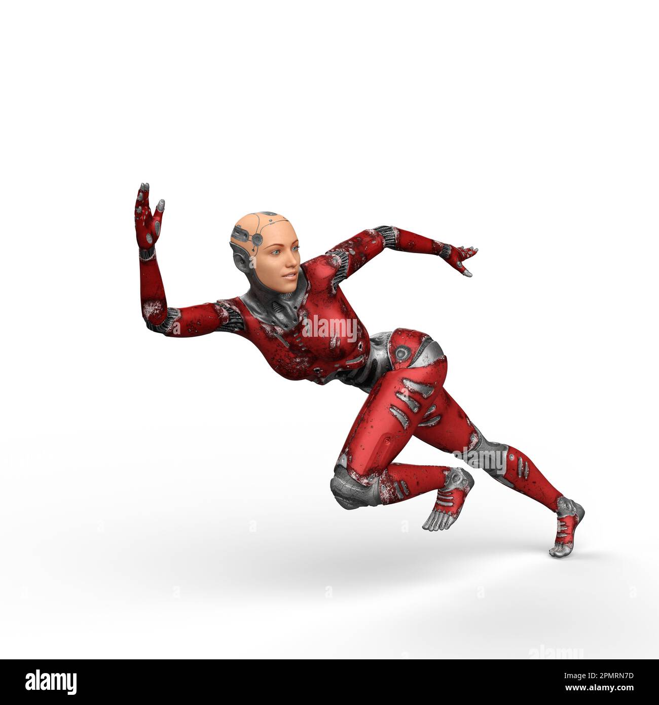 Futuristic female cyborg with red metallic body running amd looking ...