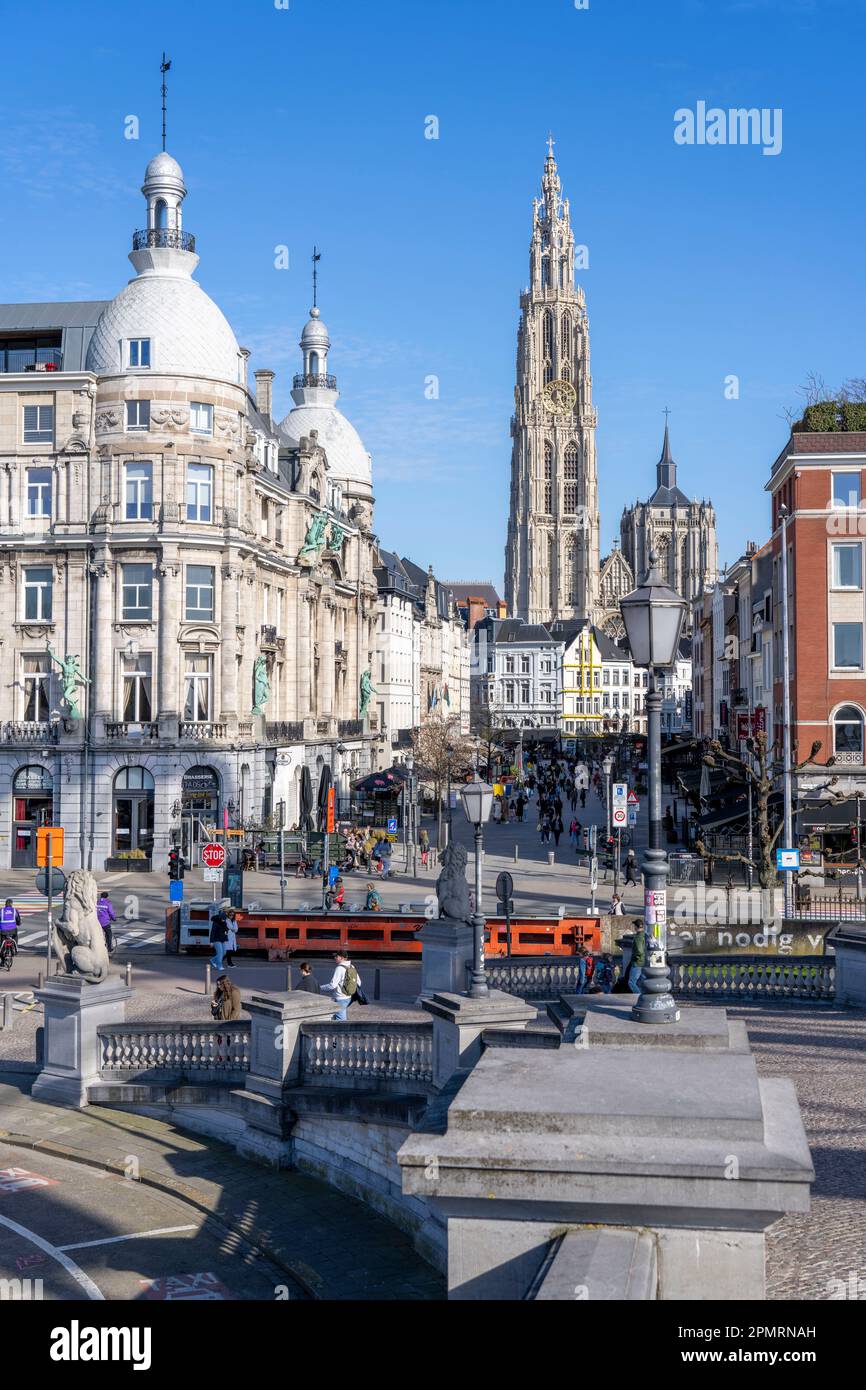 Old Town, Cathedral of Our Lady, Houses on Suikerrui, Antwerp, Flanders ...