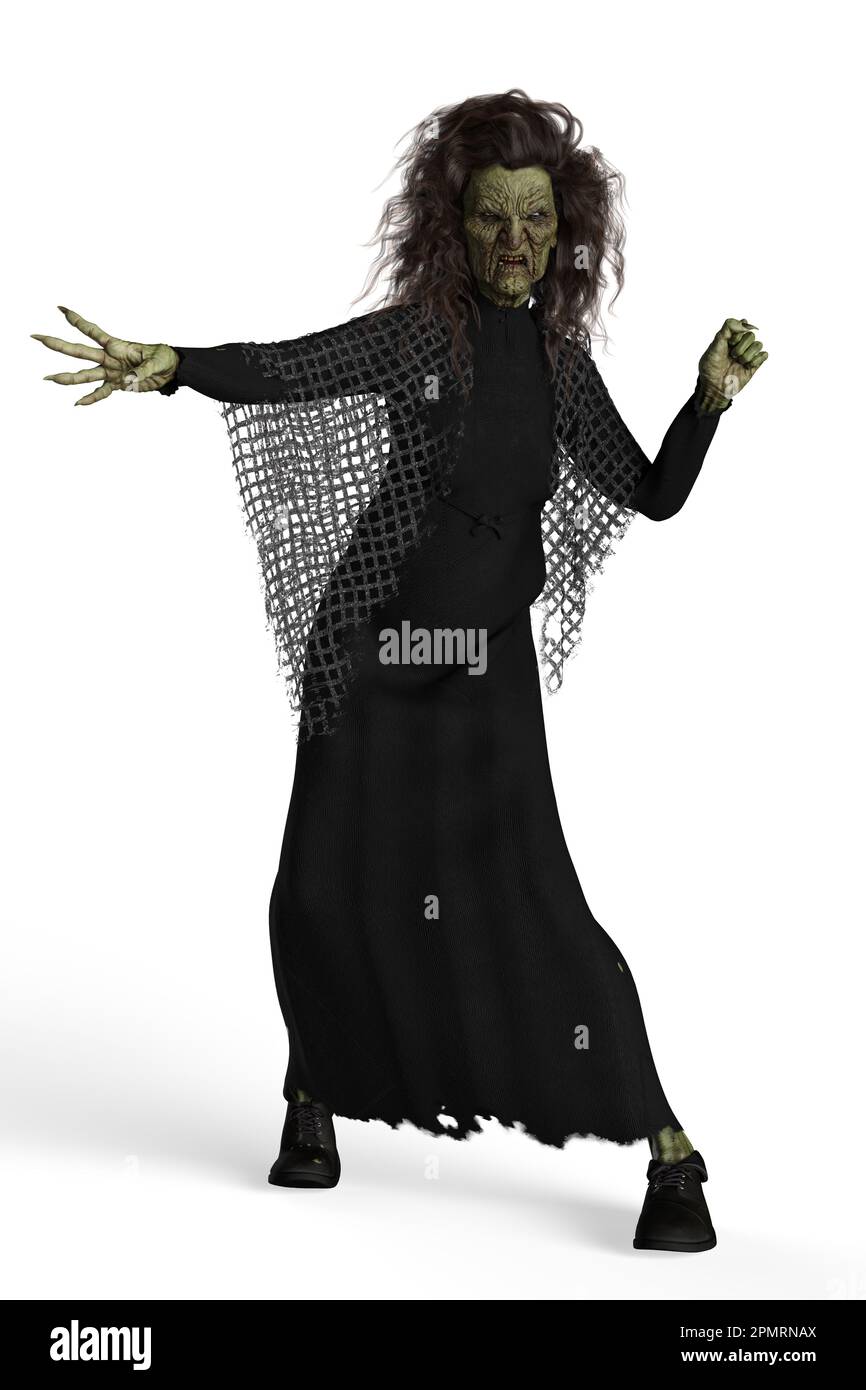 Old hag witch standing on white background. 3D illustration Stock Photo ...