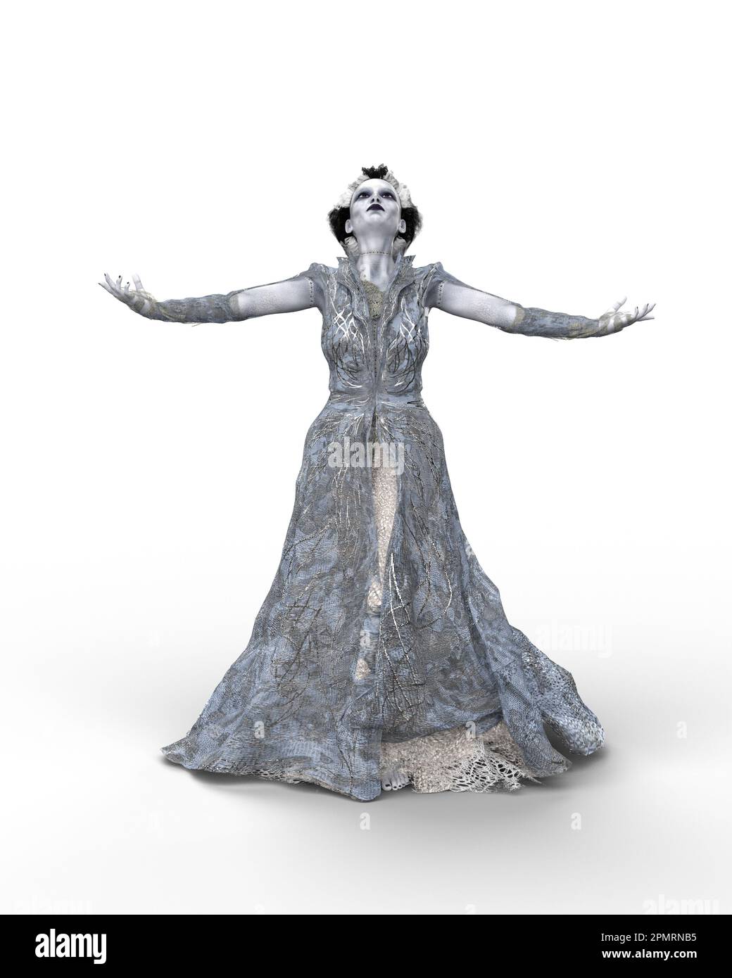 3D illustration of a horror story fantasy monster bride holding her ...
