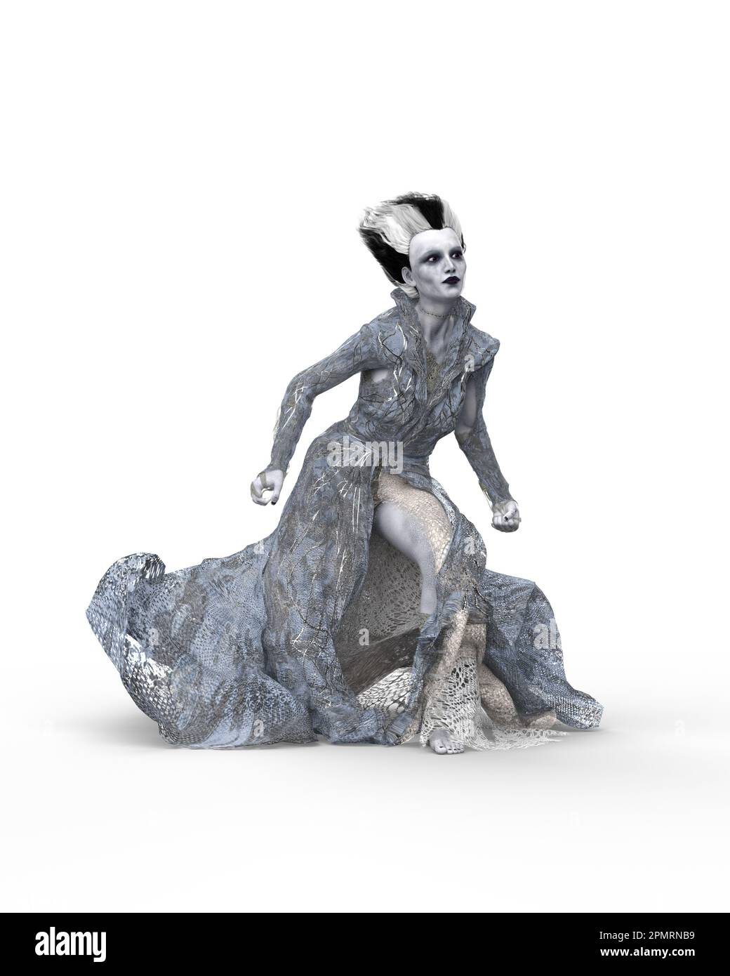 3D illustration of a fantasy monster bride running isolated on a white ...