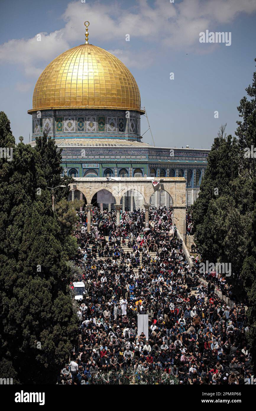 East Jerusalem, Israel. 14th Apr, 2023. Muslims perform the last Friday ...