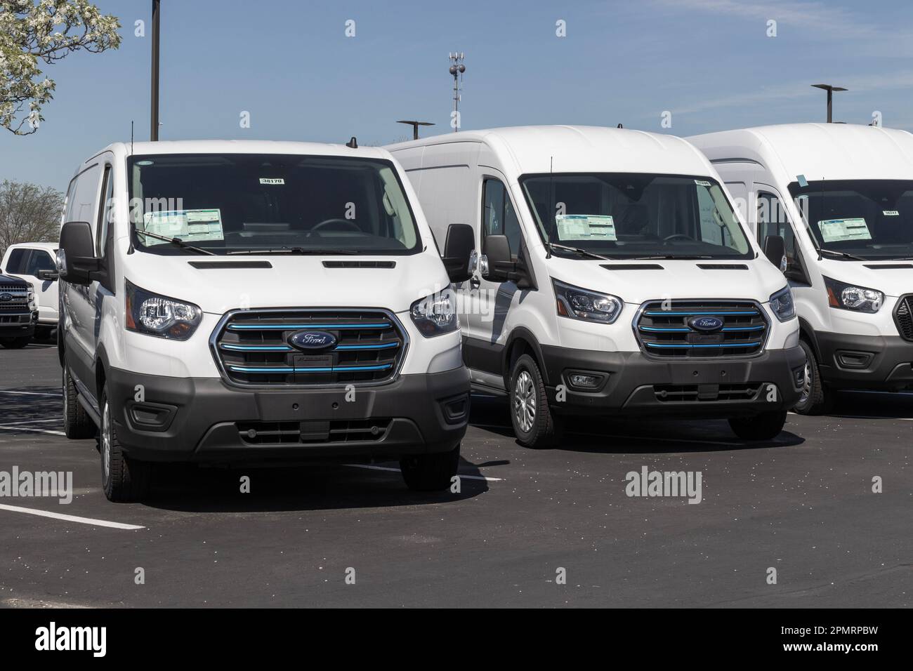 Zionsville - Circa April 2023: Ford E-Transit Cargo Van display at a ...