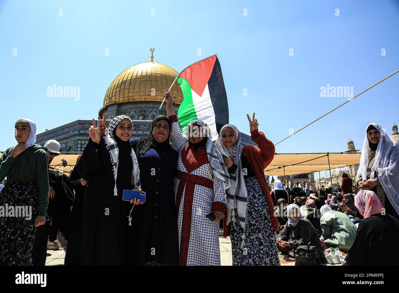East Jerusalem, Israel. 14th Apr, 2023. Muslims pose for a photo during ...