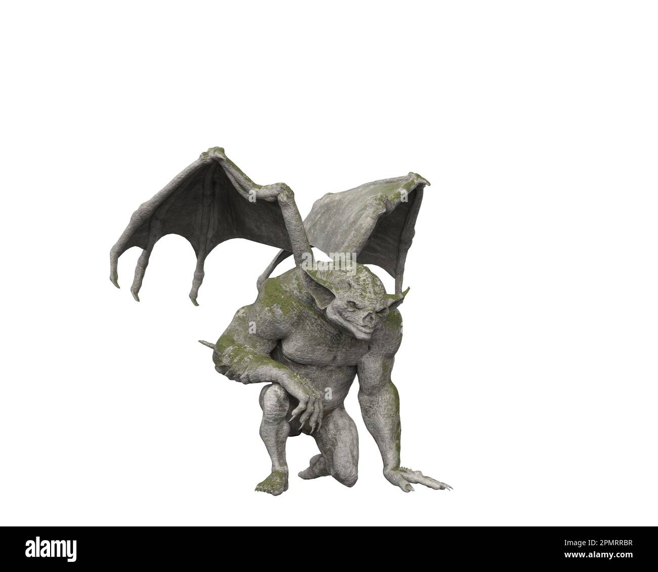 Fantasy demonic Gargoyle kneeling. 3D illustration isolated on a white ...