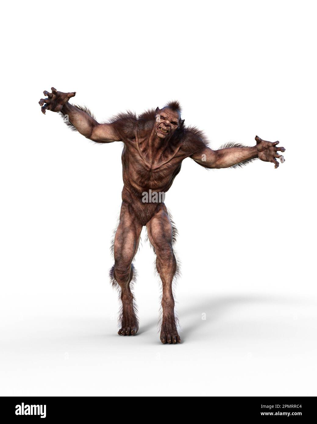 Werewolf walking towards the camera in attacking pose. 3D illustration ...