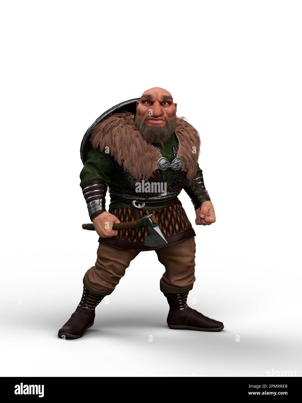 Fantasy warrior dwarf character standing in battle costume with fur ...