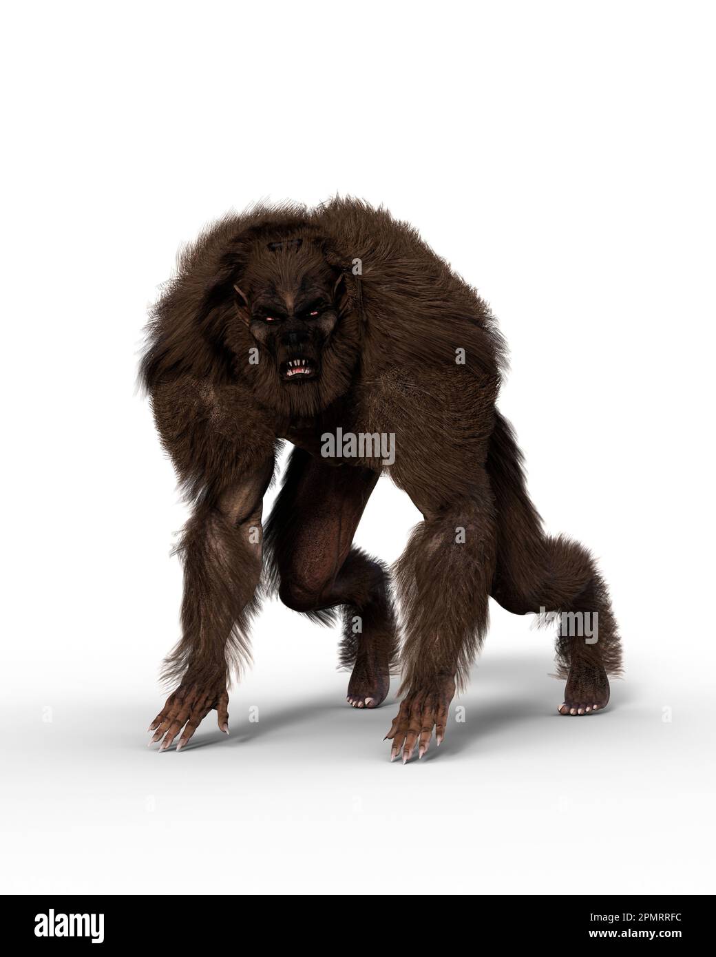 Werewolf on all fours ready to pounce. 3D illustration isolated on a ...
