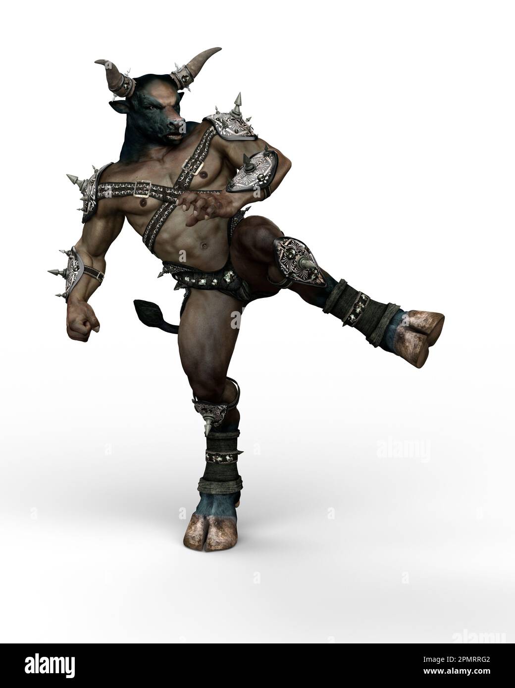 A Minotaur, the mythical creature from Greek mythology, kicking with ...