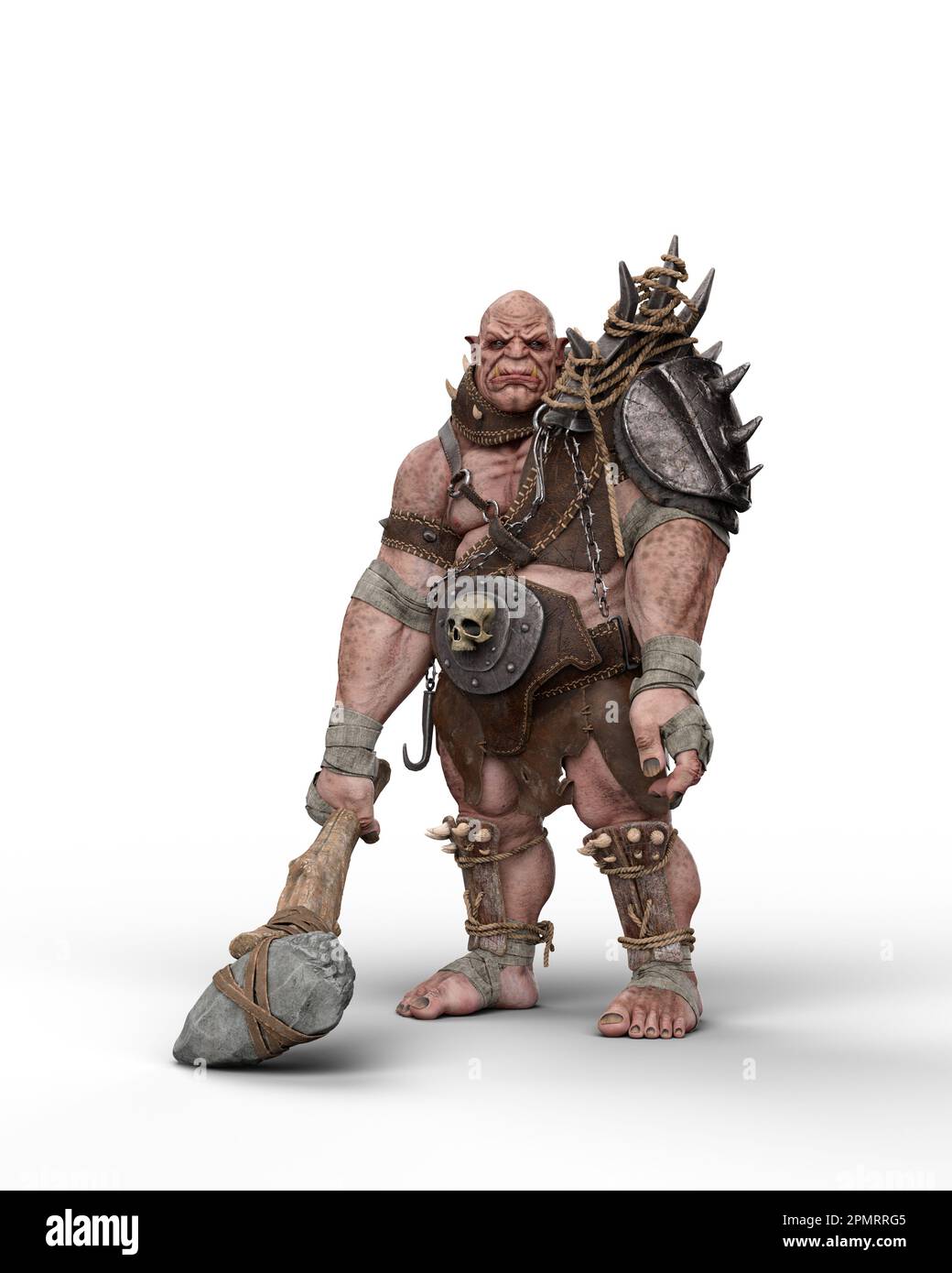 Fantasy ogre character standing wearing armour and holding a large club ...