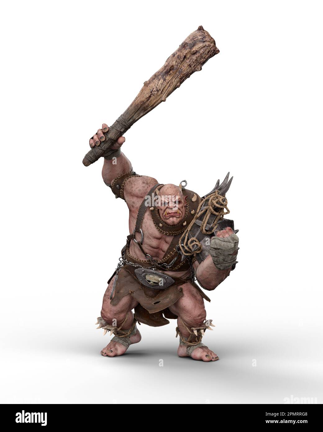 Large aggressive ogre in a battle pose with a huge club weapon. 3D ...