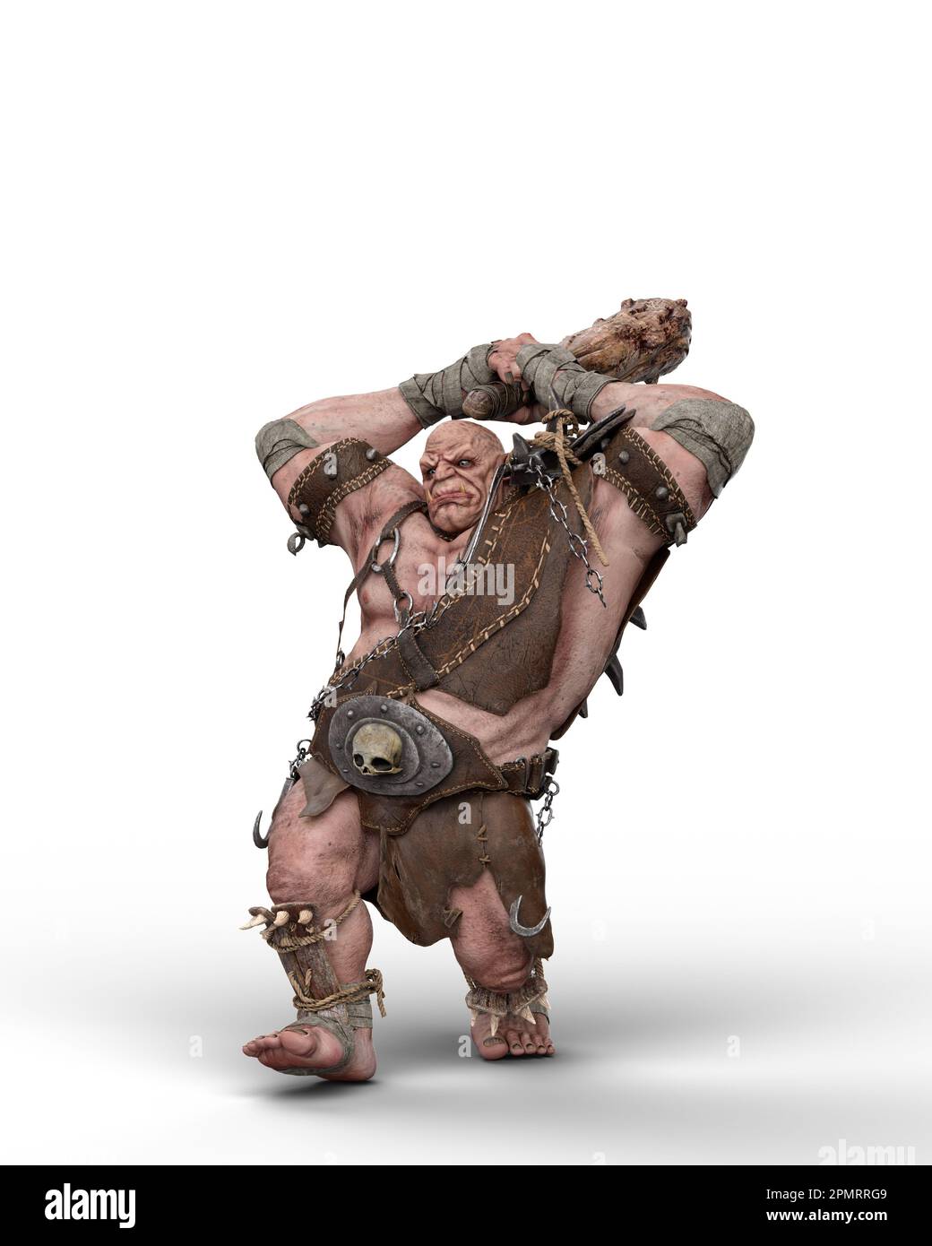 Ogre wearing battle armour and holding a weapon in both hands ready to ...
