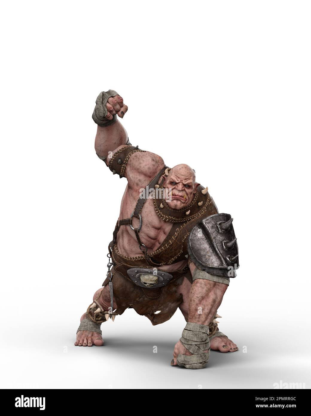 Fantasy ogre waving his fist aggressively. 3D illustration isolated on ...