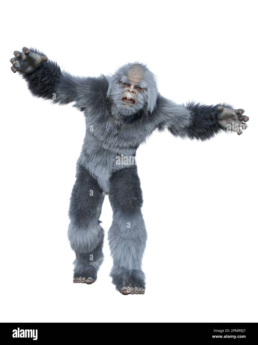 Yeti lurching forwards with arms outstretched. 3d render isolated on a ...