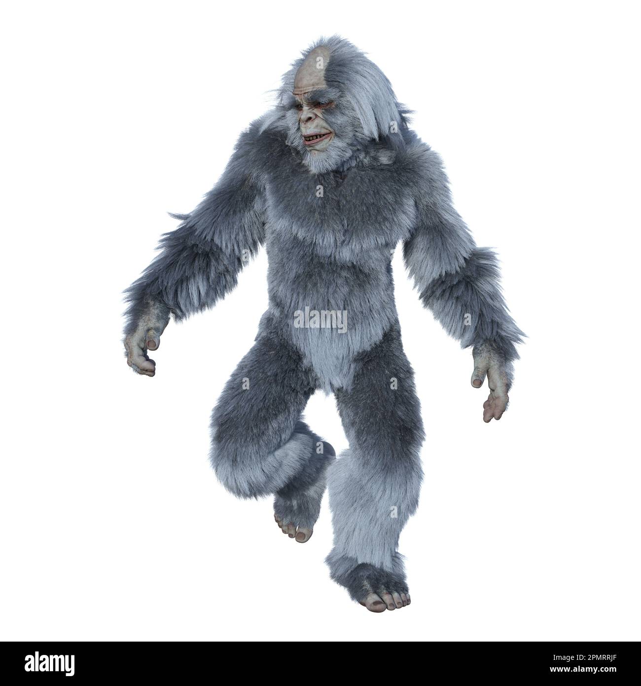 Yeti walking and smiling looking to the side. 3d render isolated on a ...