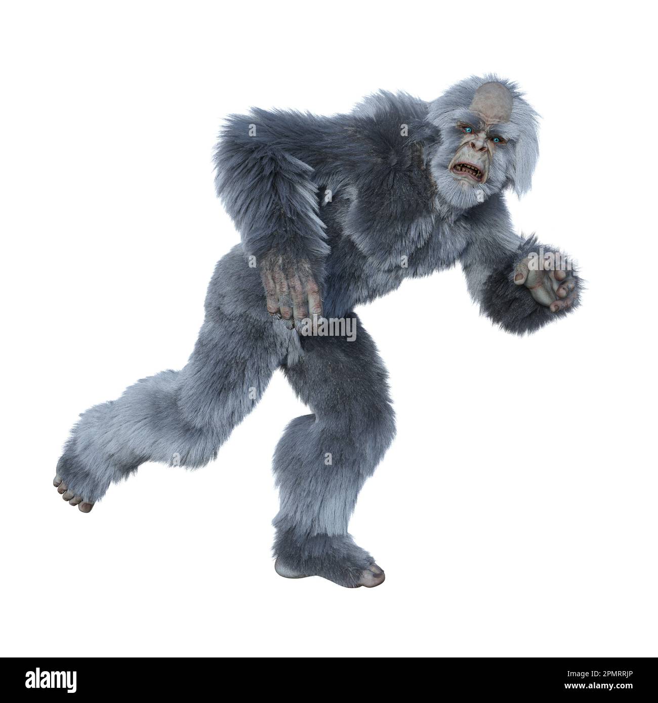 Yeti running away scared. 3d render isolated on a white background ...