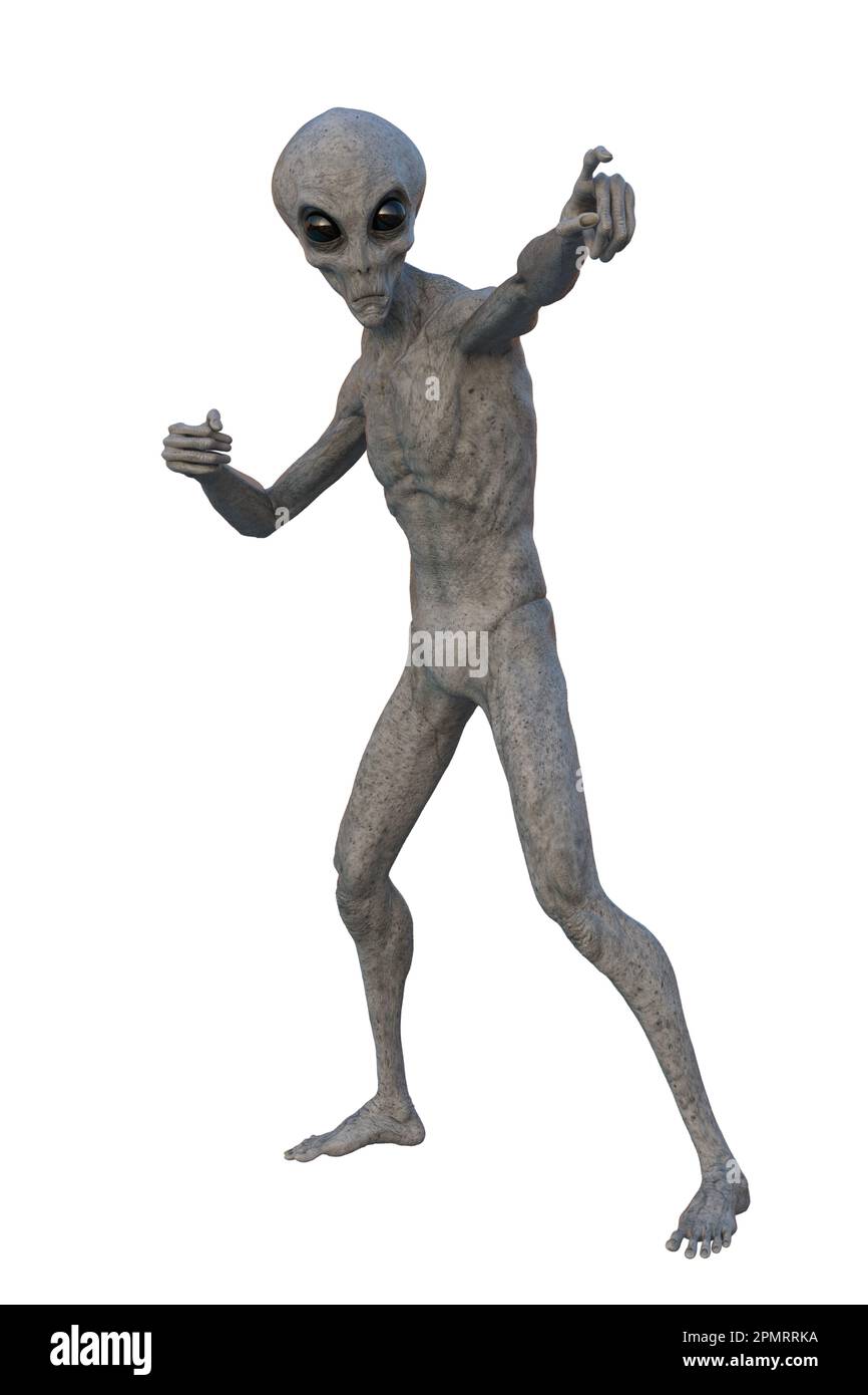 Grey Alien pointing. 3D render isolated on white Stock Photo - Alamy