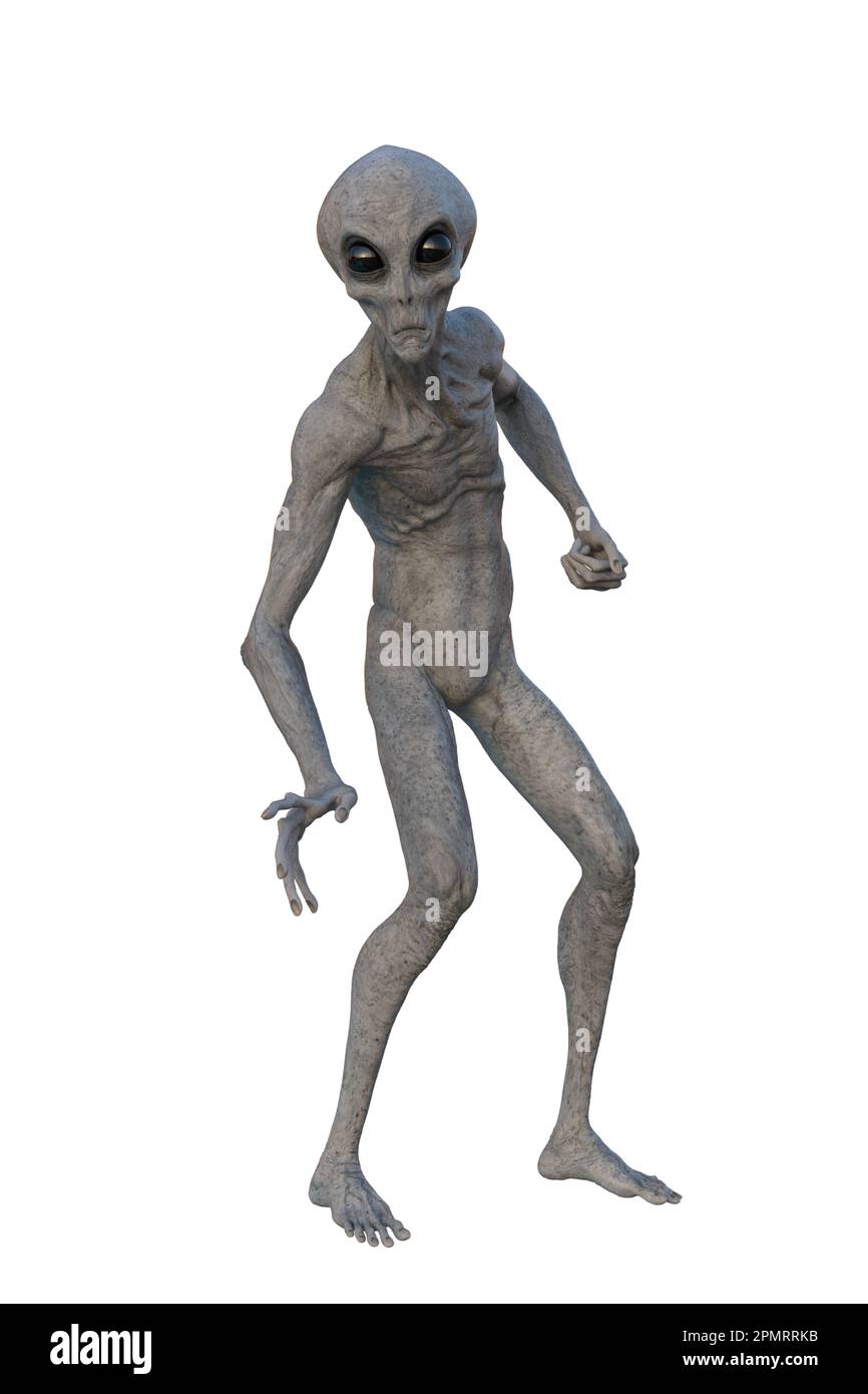 Grey Alien. 3D render isolated on white Stock Photo - Alamy