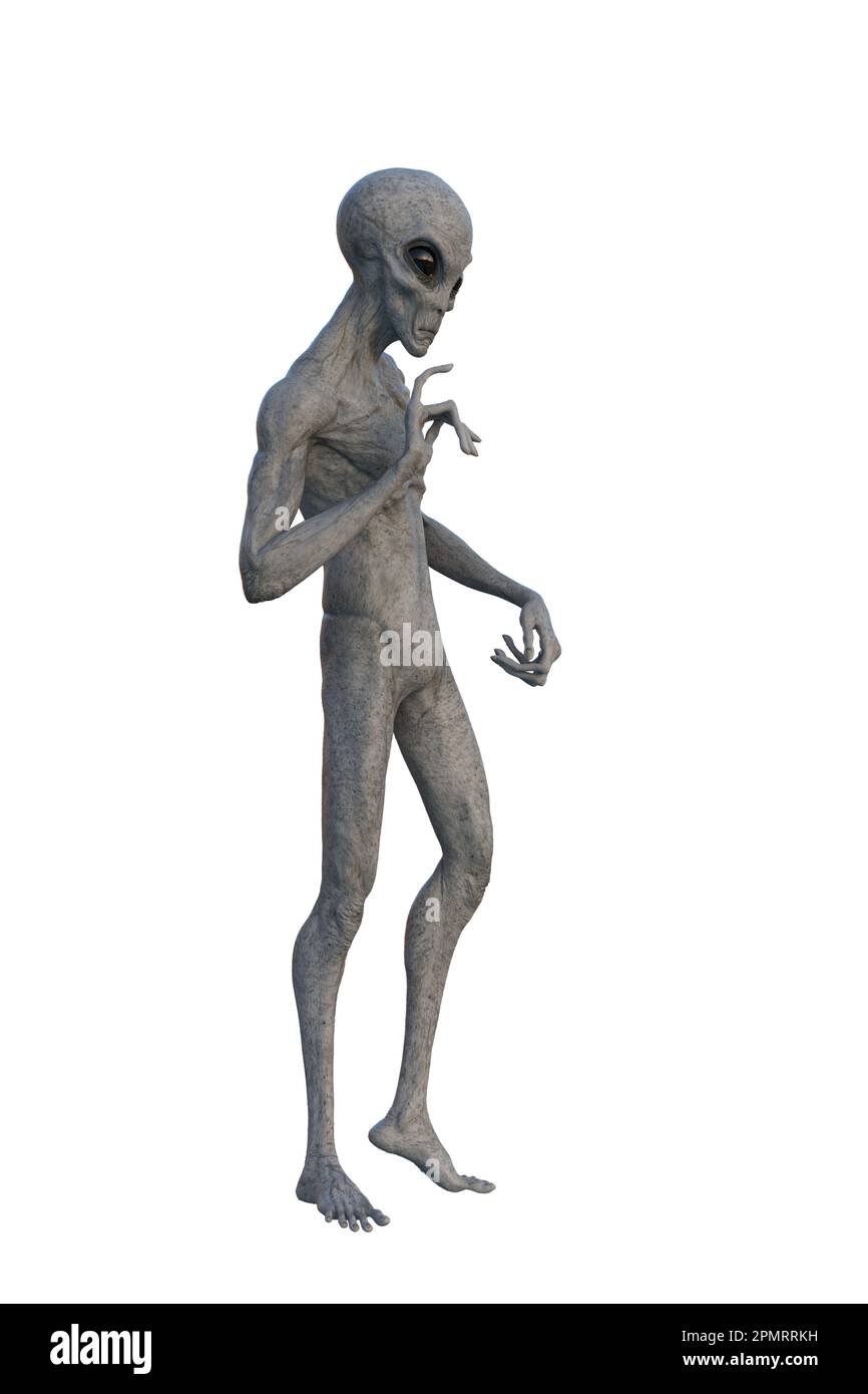Grey Alien looking thoughtfiul. 3D render isolated on white Stock Photo ...