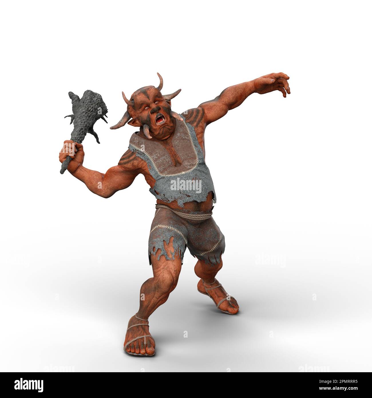 3D illustration of a large Troll fighting with a wooden club weapon ...