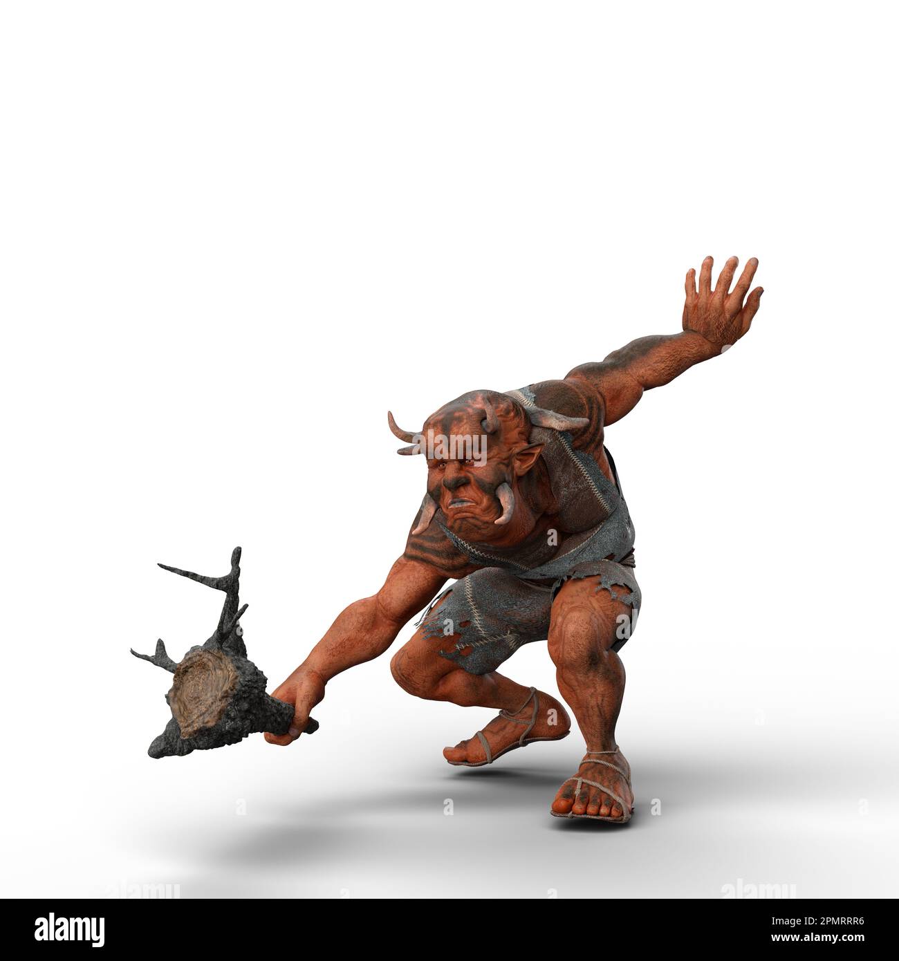 3D illustration of a Troll in battle with a wooden club weapon isolated ...