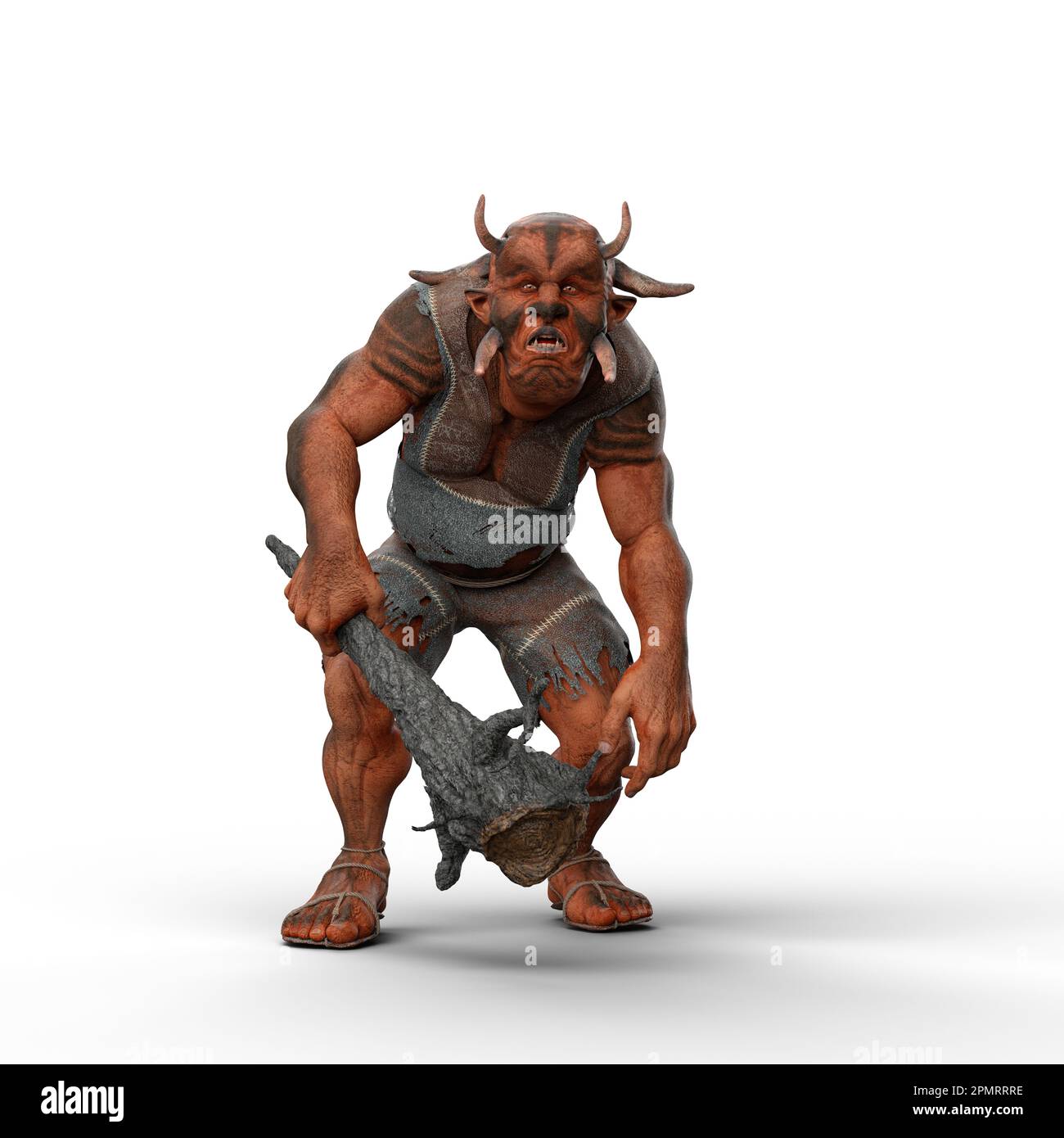 3D illustration of a fantasy Troll holding a large wooden club weapon ...