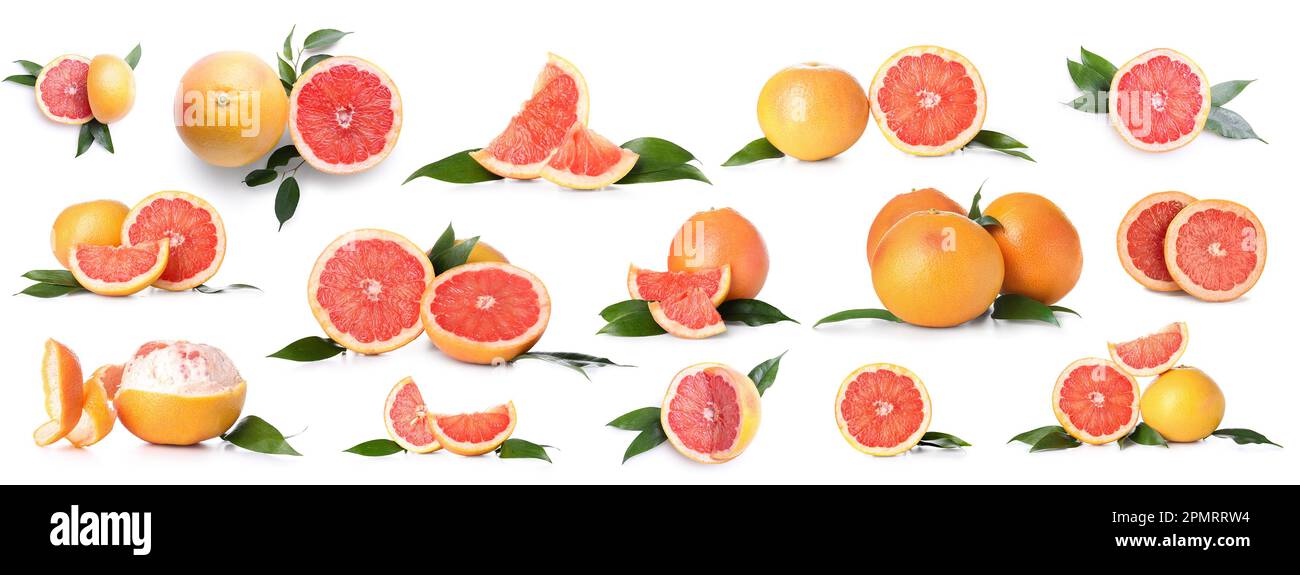 Set of ripe grapefruits on white background Stock Photo - Alamy