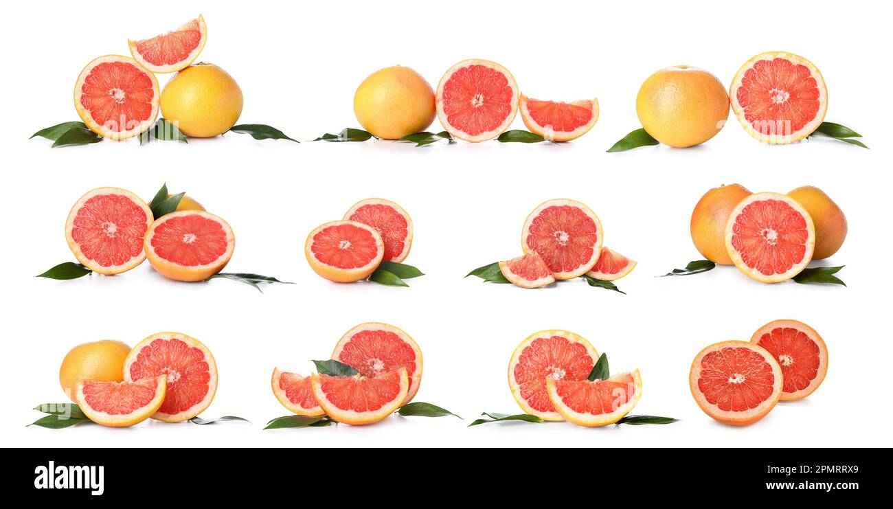 Set of many ripe grapefruits on white background Stock Photo - Alamy