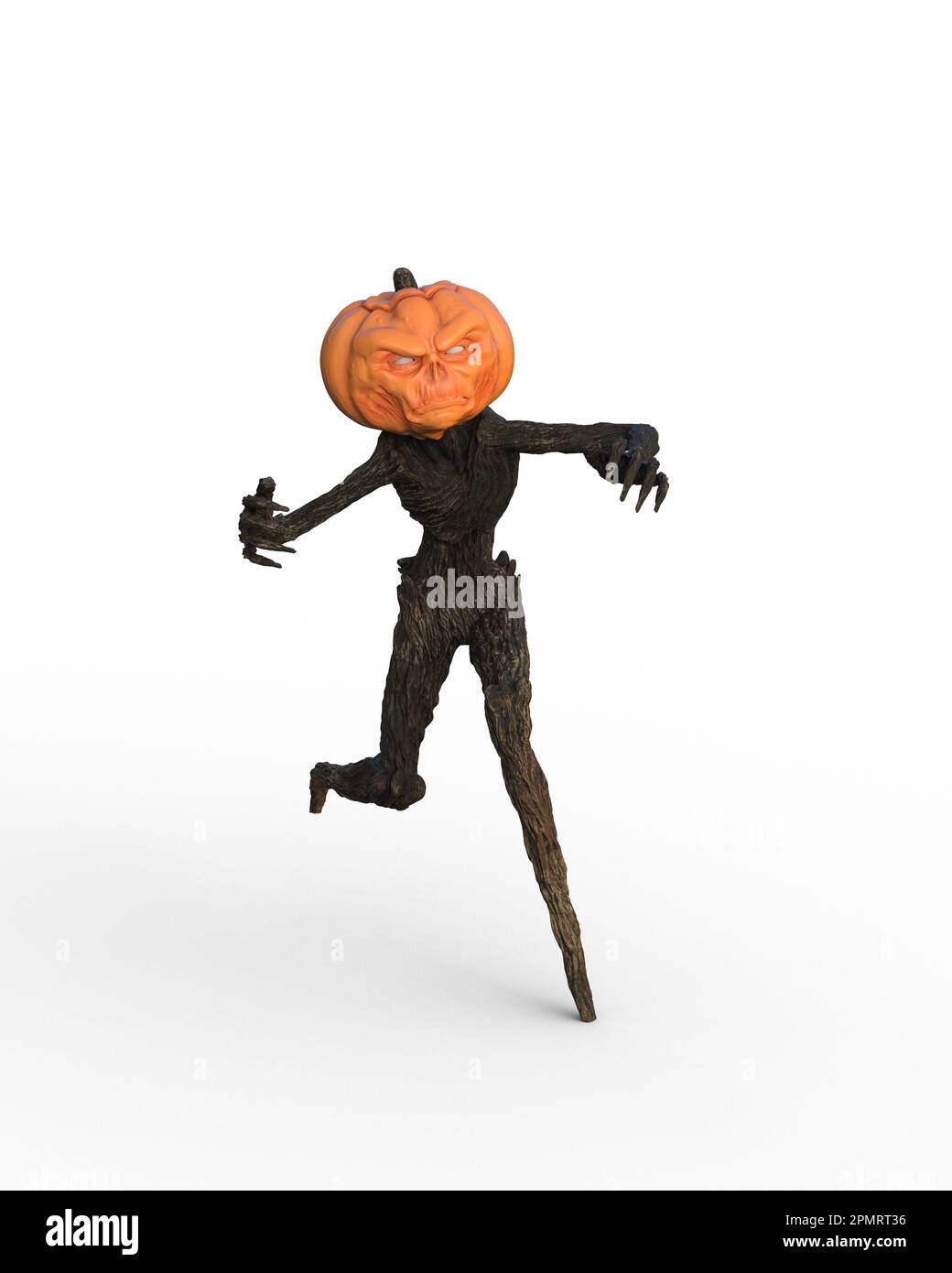 3D illustration of a fantasy Halloween scarecrow with pumpkin head ...