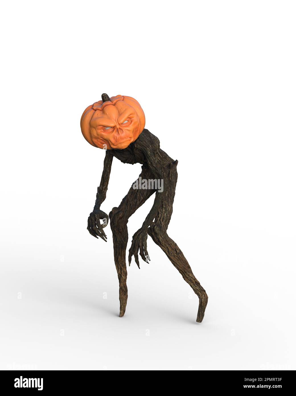 3D illustration of a fantasy Halloween scarecrow with pumpkin head ...