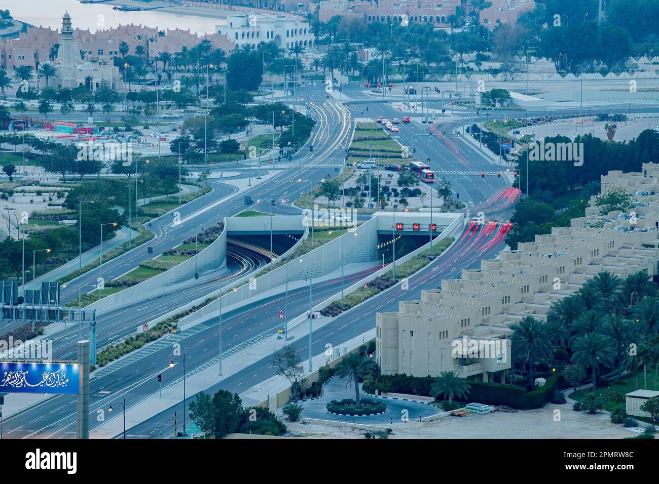 Pearl Qatar Bridge and underpass aerial view Stock Photo - Alamy