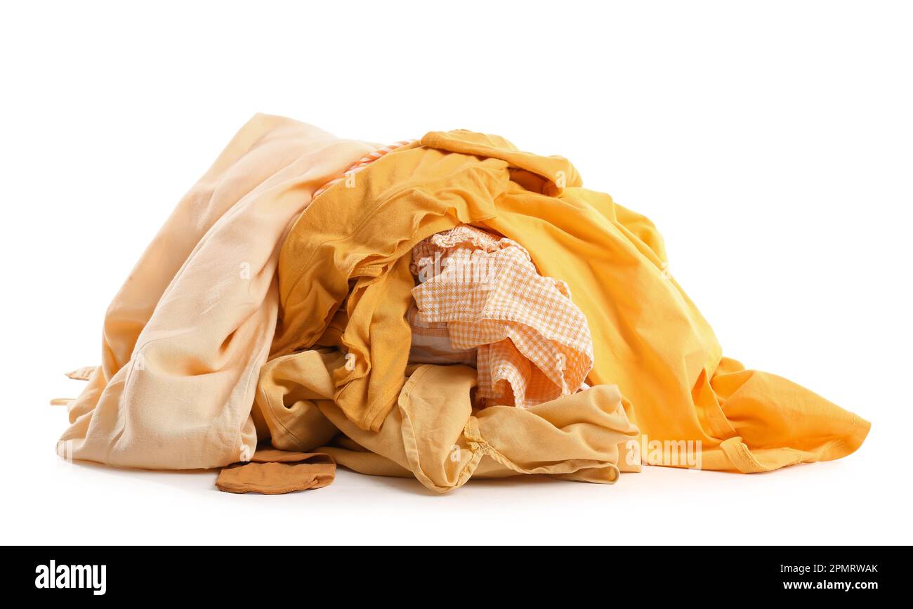 Stack of dirty clothes on white background Stock Photo - Alamy