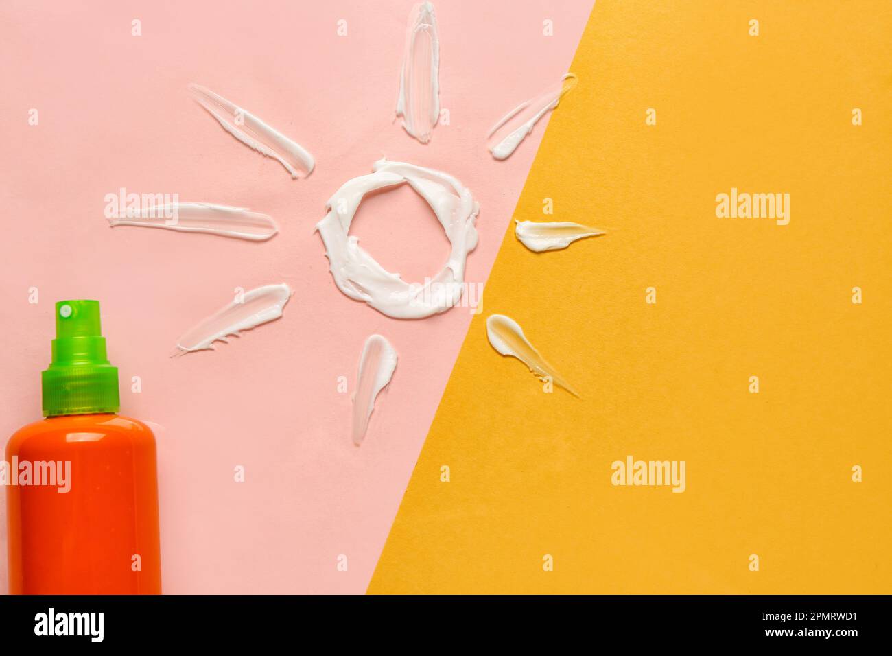 Sun made of cream with sunscreen on color background Stock Photo - Alamy