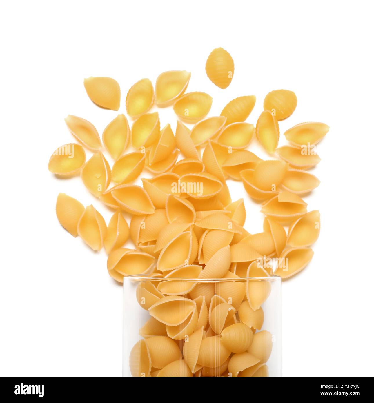 Jar of raw conchiglie pasta isolated on white background, closeup Stock ...