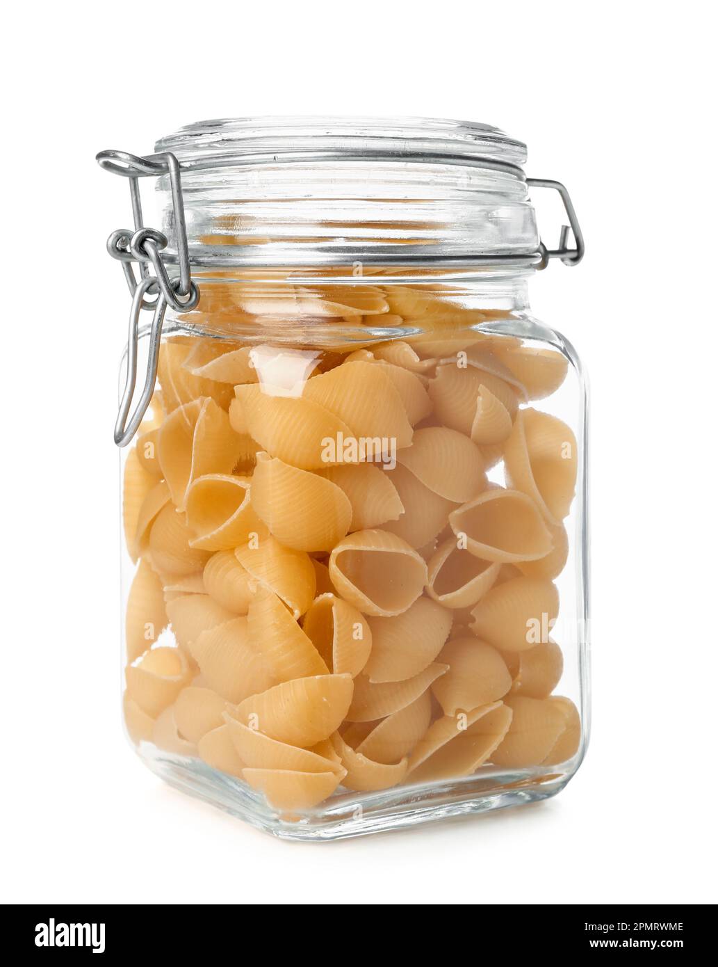 Jar of raw conchiglie pasta isolated on white background Stock Photo ...