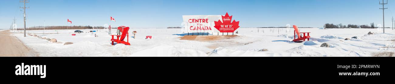 Panorama of the longitudinal centre of Canada sign and oversized red ...