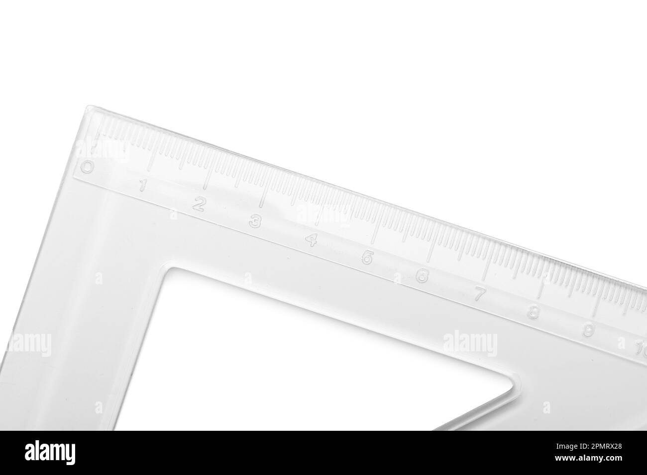 Transparent triangle plastic ruler on white background Stock Photo - Alamy
