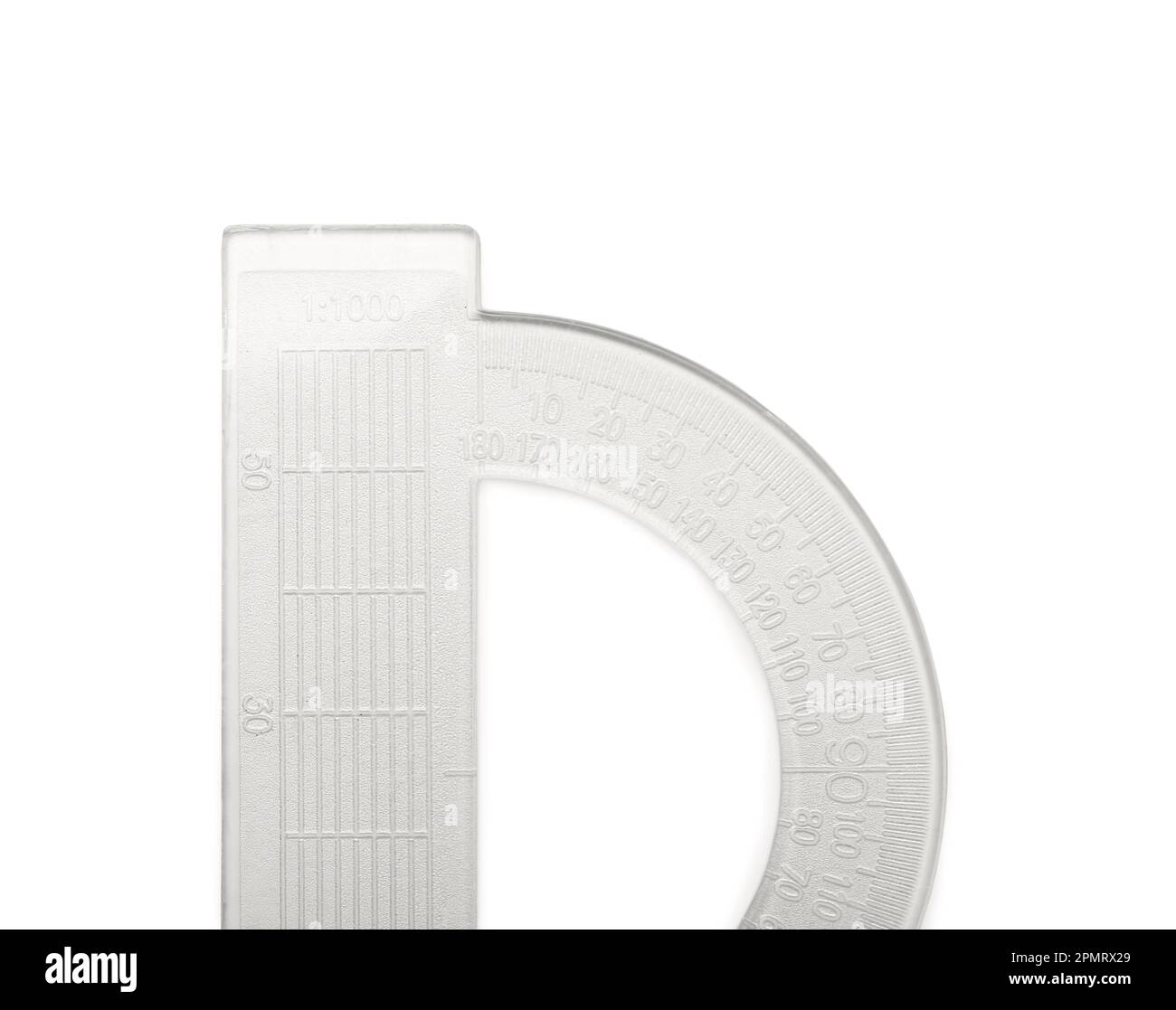 Plastic protractor on white background Stock Photo - Alamy