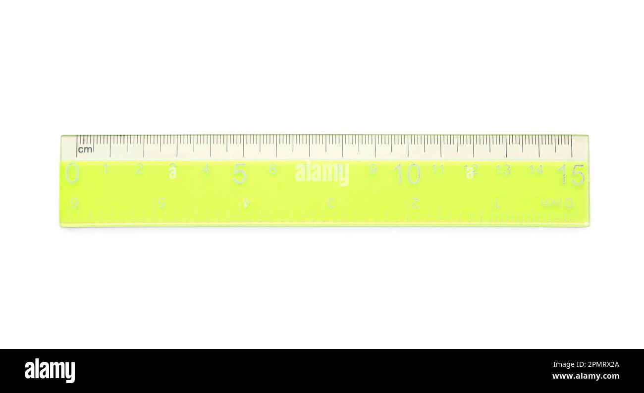 Yellow plastic ruler on white background Stock Photo - Alamy