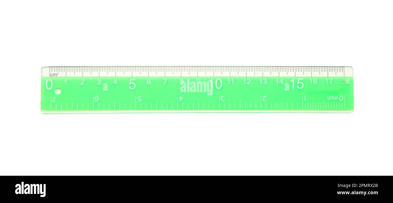 Green plastic ruler on white background Stock Photo - Alamy