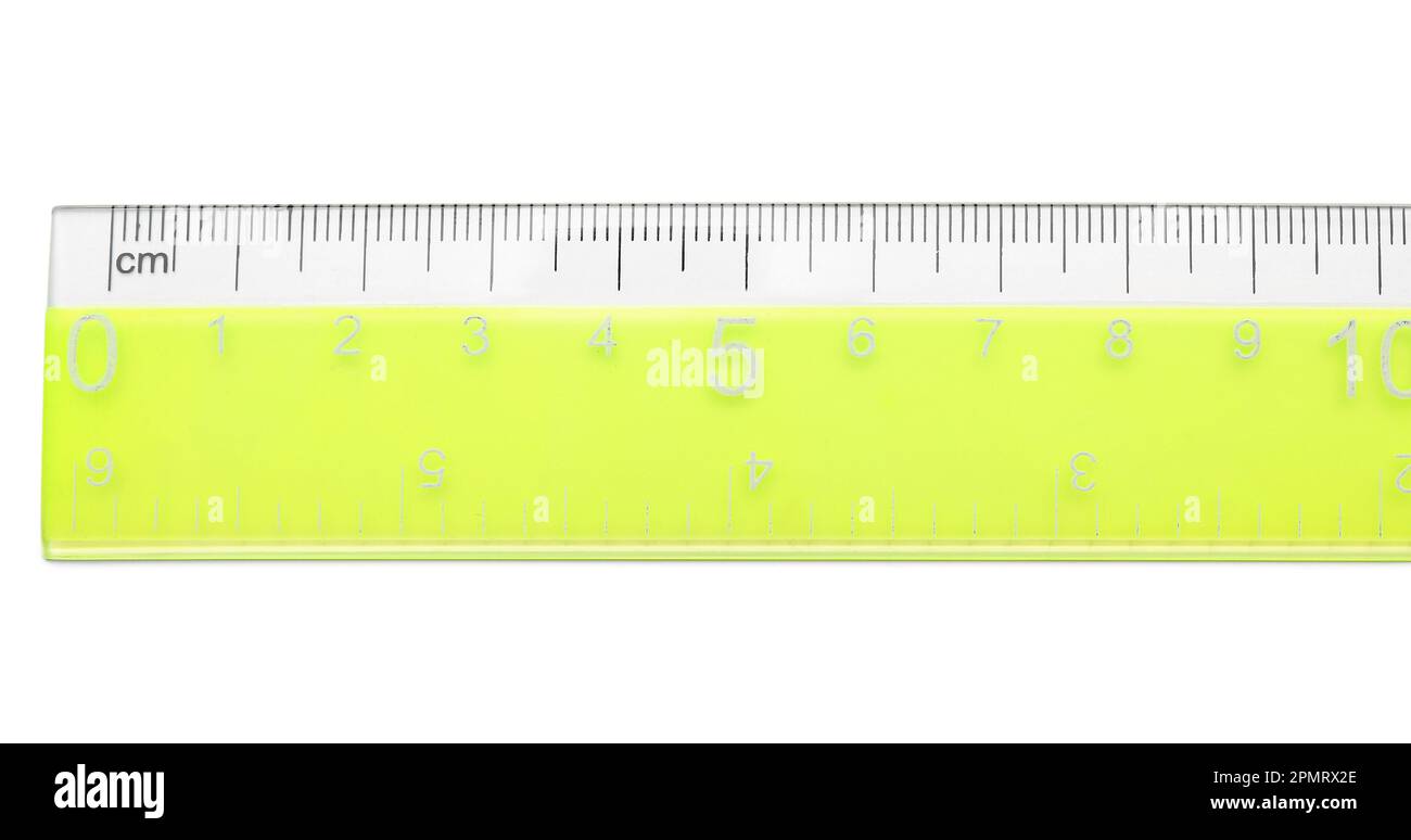 Yellow plastic ruler on white background Stock Photo - Alamy