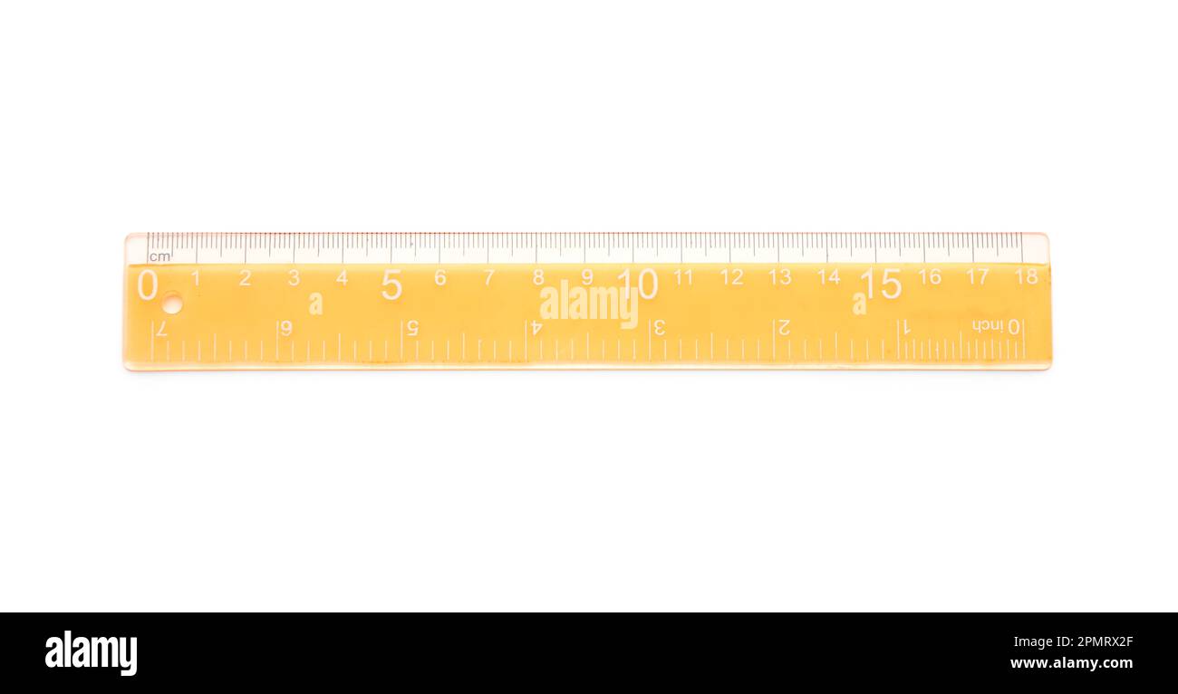 Orange plastic ruler on white background Stock Photo - Alamy