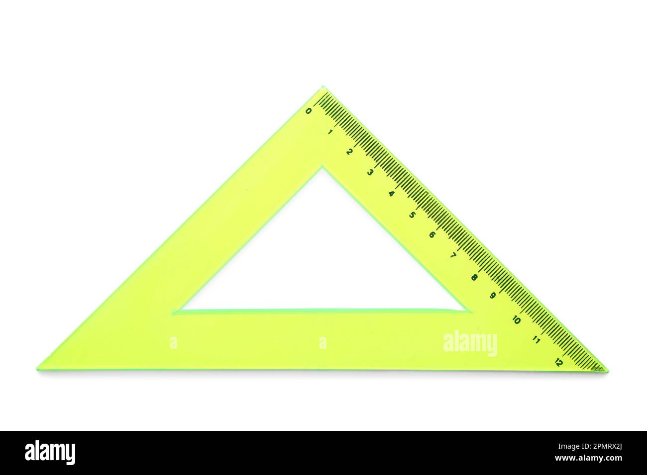 Yellow triangle plastic ruler on white background Stock Photo - Alamy