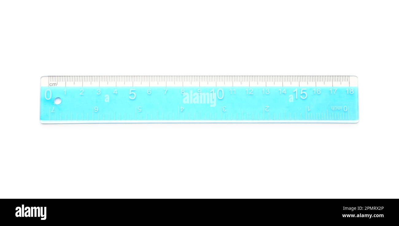 Blue plastic ruler on white background Stock Photo - Alamy
