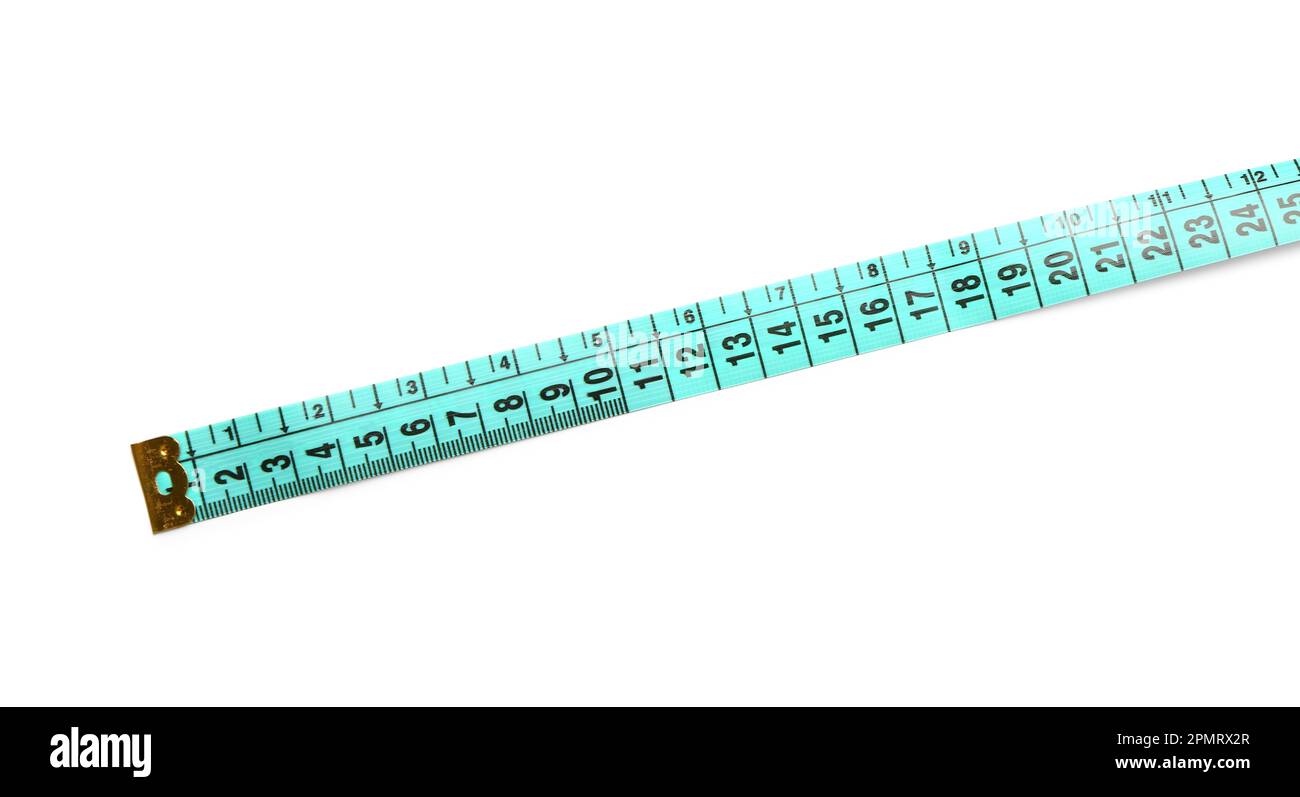 Blue measuring tape on white background Stock Photo - Alamy