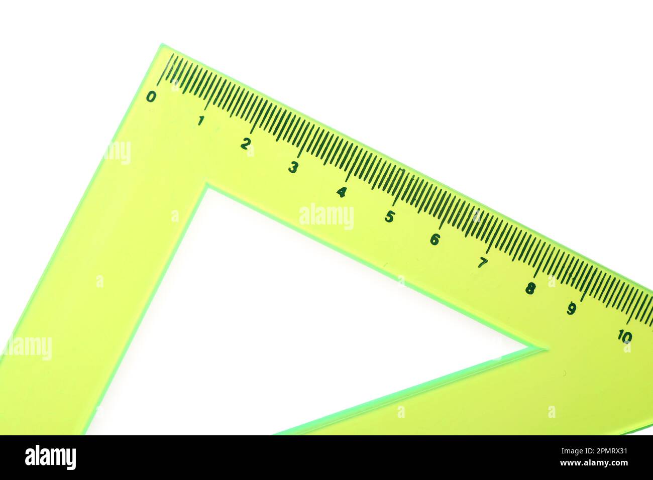 Yellow triangle plastic ruler on white background Stock Photo - Alamy