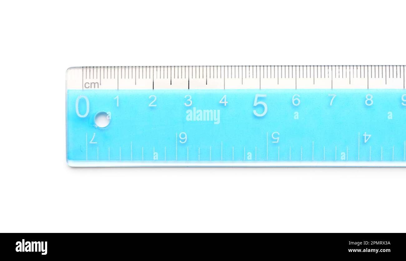 Blue plastic ruler on white background Stock Photo - Alamy